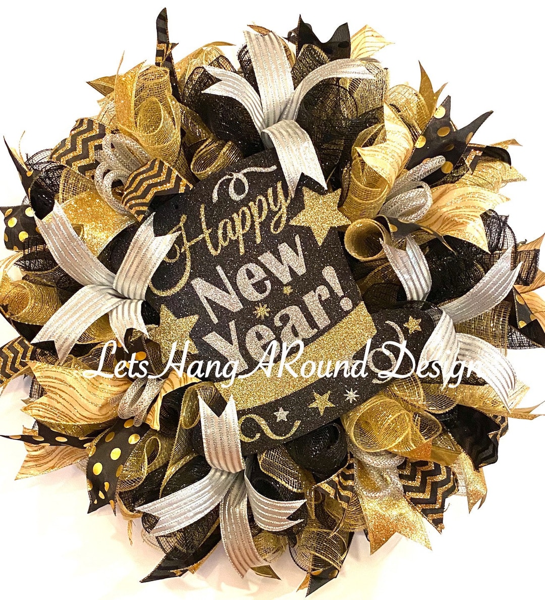 New Year Wreath/happy New Year/new Year Front Door Wreath/happy New ...