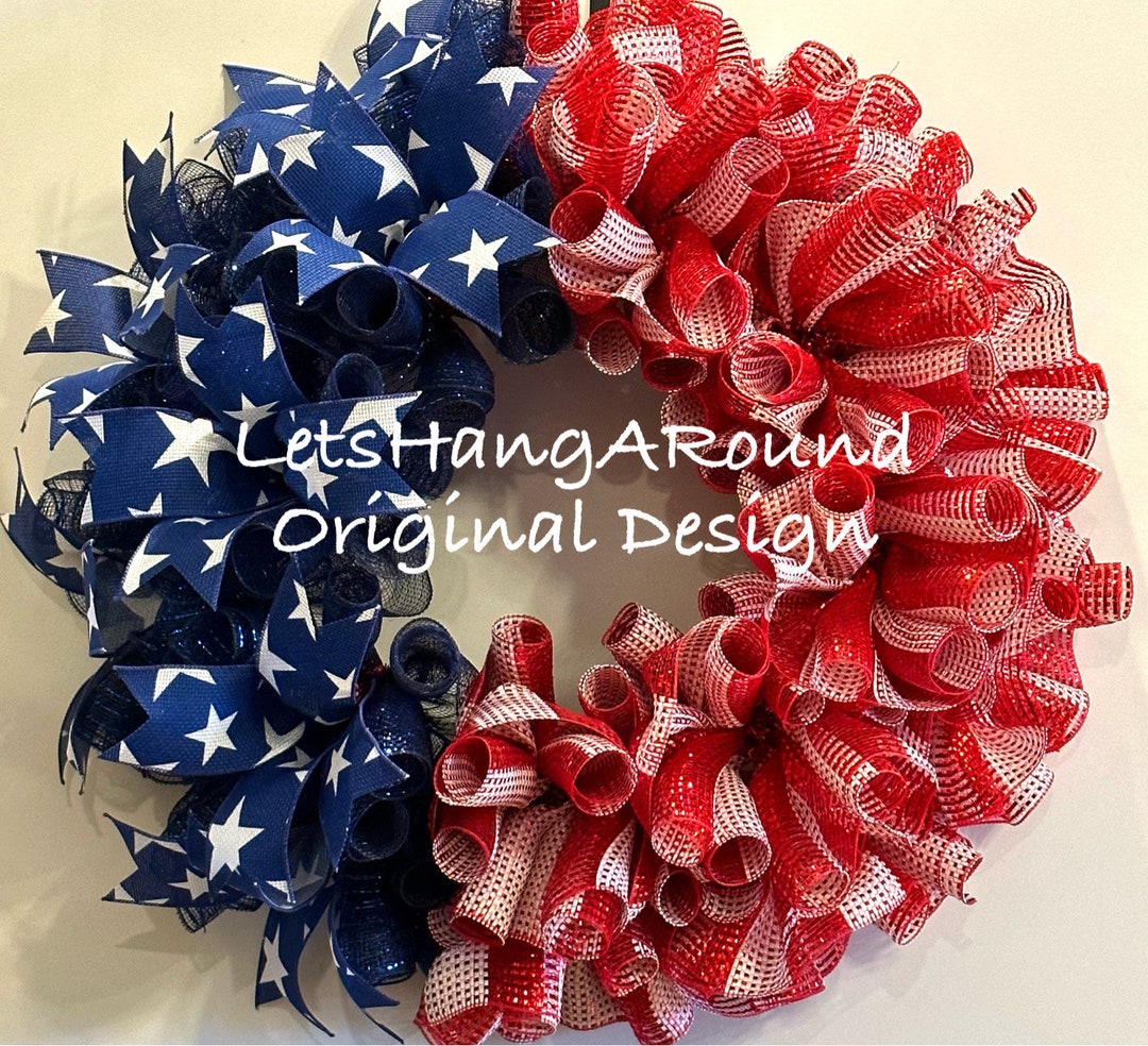 Patriotic Flag Wreath, Flag Wreath, Red White & Blue Wreath, American ...
