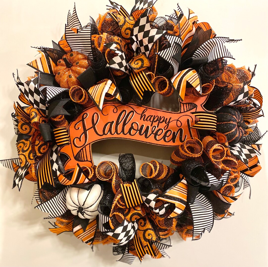 Halloween Wreath, Halloween Door Wreath, Halloween Front Door Wreath ...