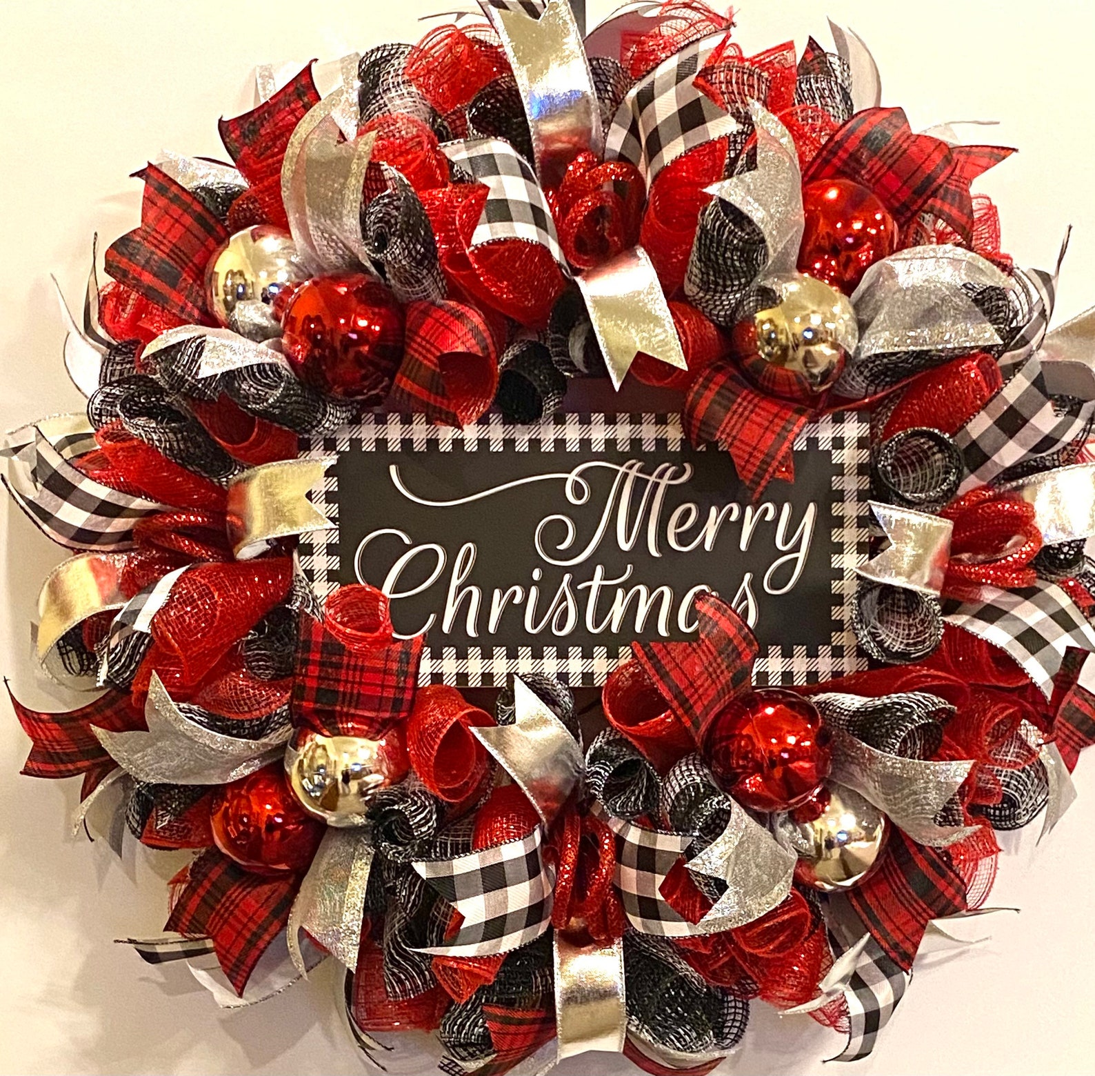 Christmas Wreath Buffalo Plaid Wreath Christmas Wreaths Red Etsy