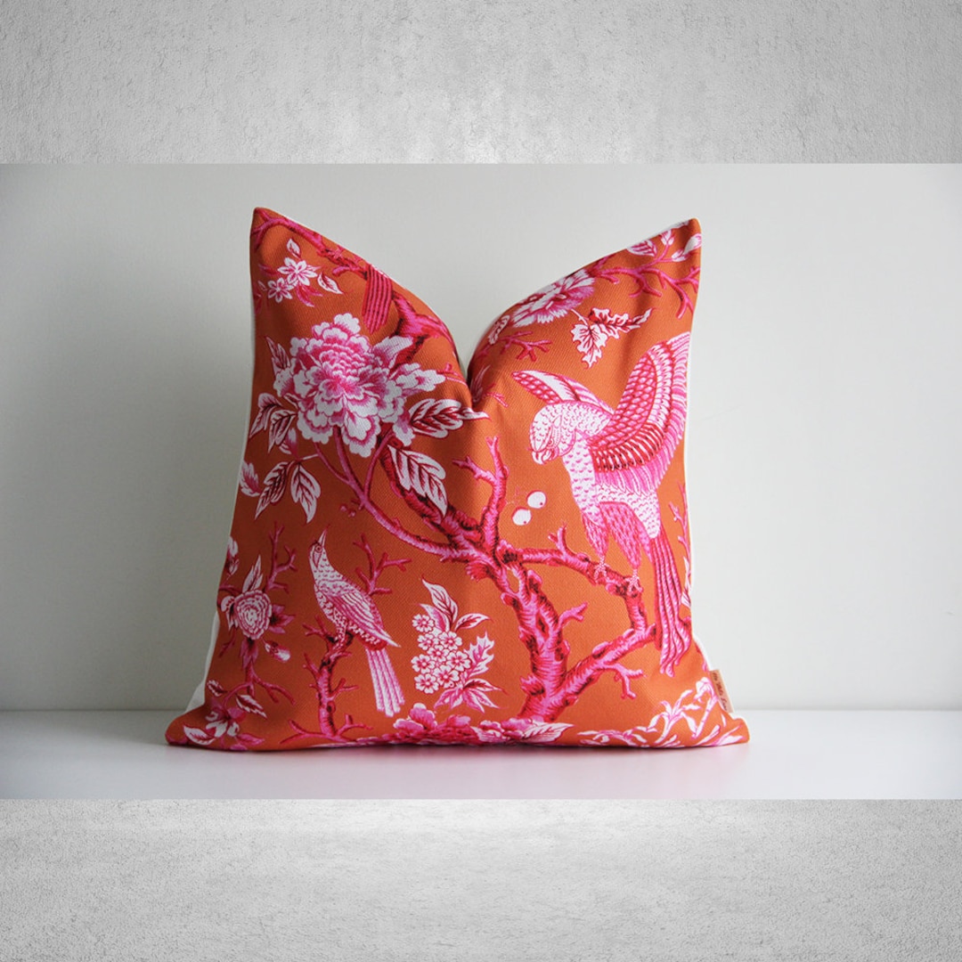 Orange Toile Art Pillow Cover - Chinoiserie Maximalist Pillow Cover 18 ...