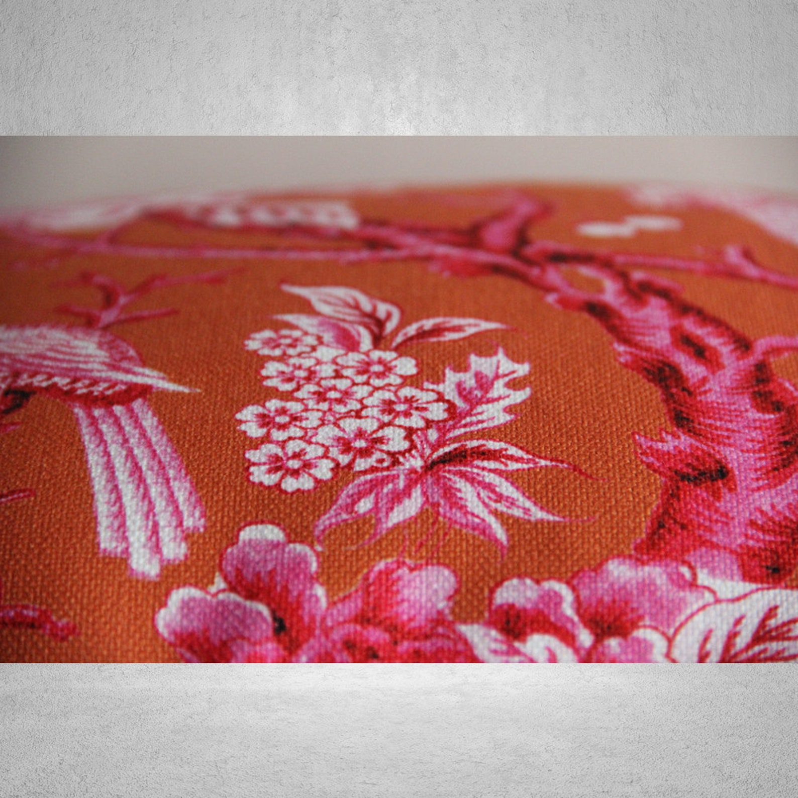 Orange Toile Art Pillow Cover Chinoiserie Maximalist Pillow Cover 18x18 ...