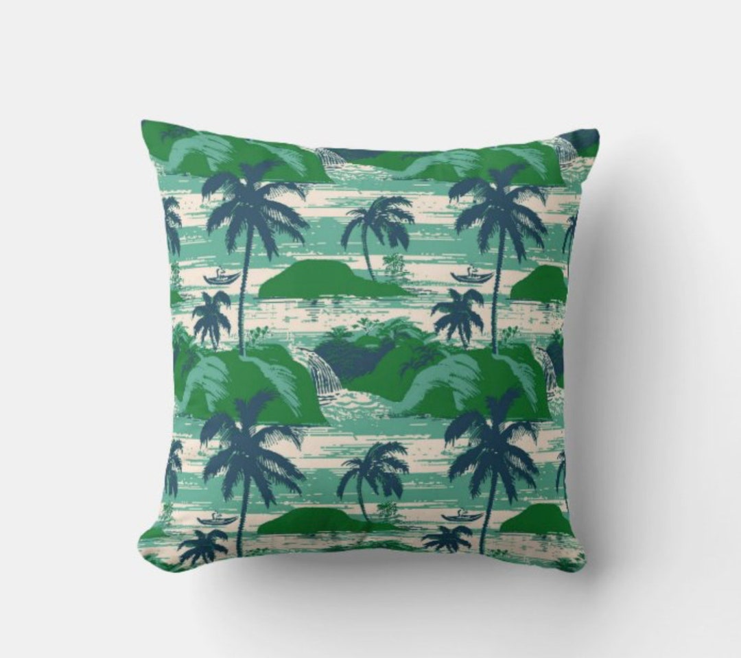 Deep Green Palm Tree Island Decorative Pillow Cover - Tropical Palm ...