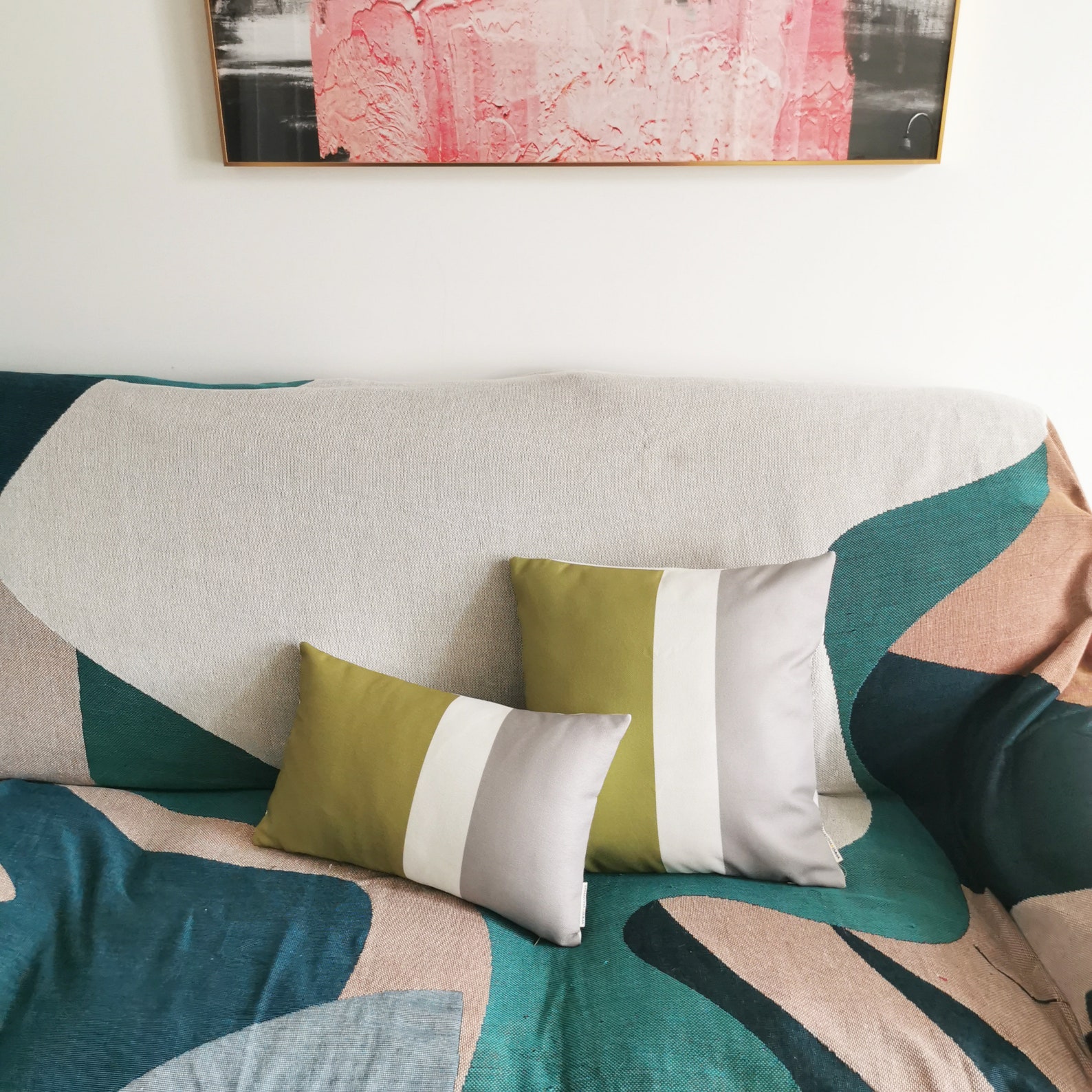 Chartreuse Throw Pillow Covers Cotton Linen Geometric Strips | Etsy