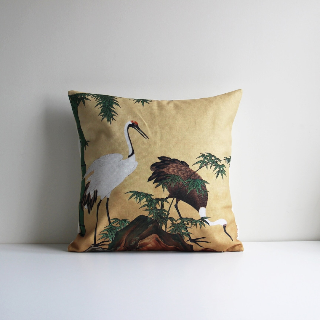 Asian Cranes Under Bamboo Throw Pillow Cover - Japanese Style Decor ...
