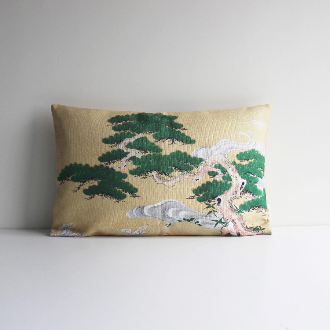 Green Pine Tree Chinoiserie Throw Pillow Cover - Plant Decor Cushion ...