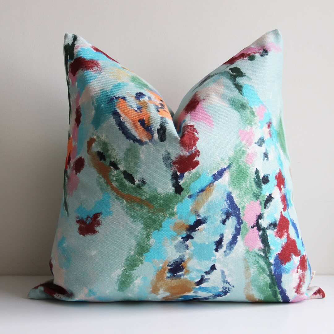 Aqua Abstract Throw Pillow Cover - Green Abstract Color Blocks Cushion ...