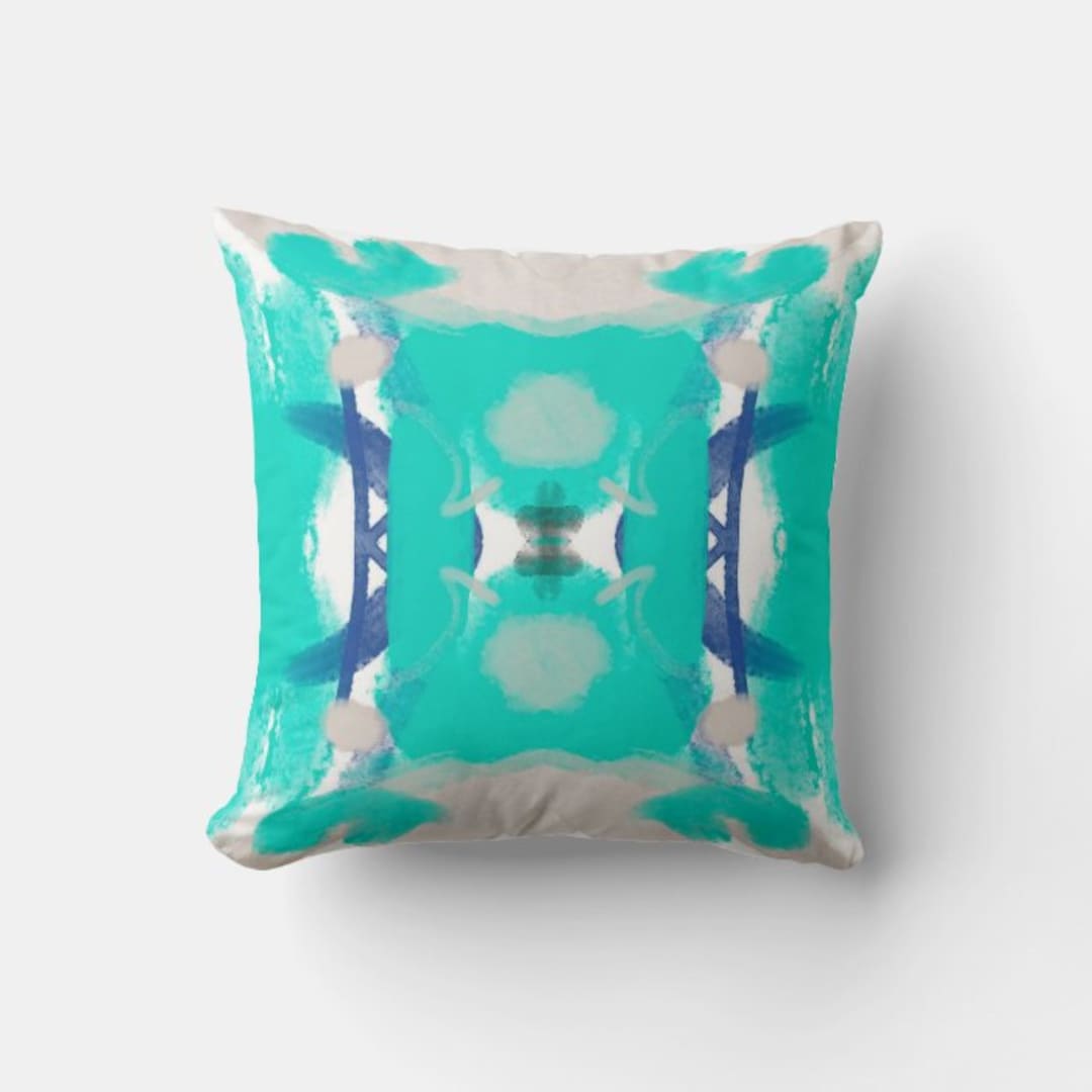Maximalist Teal & Blue Abstract Throw Pillow Cover - Abstract Decor Cushion Cover, Modern Art ...