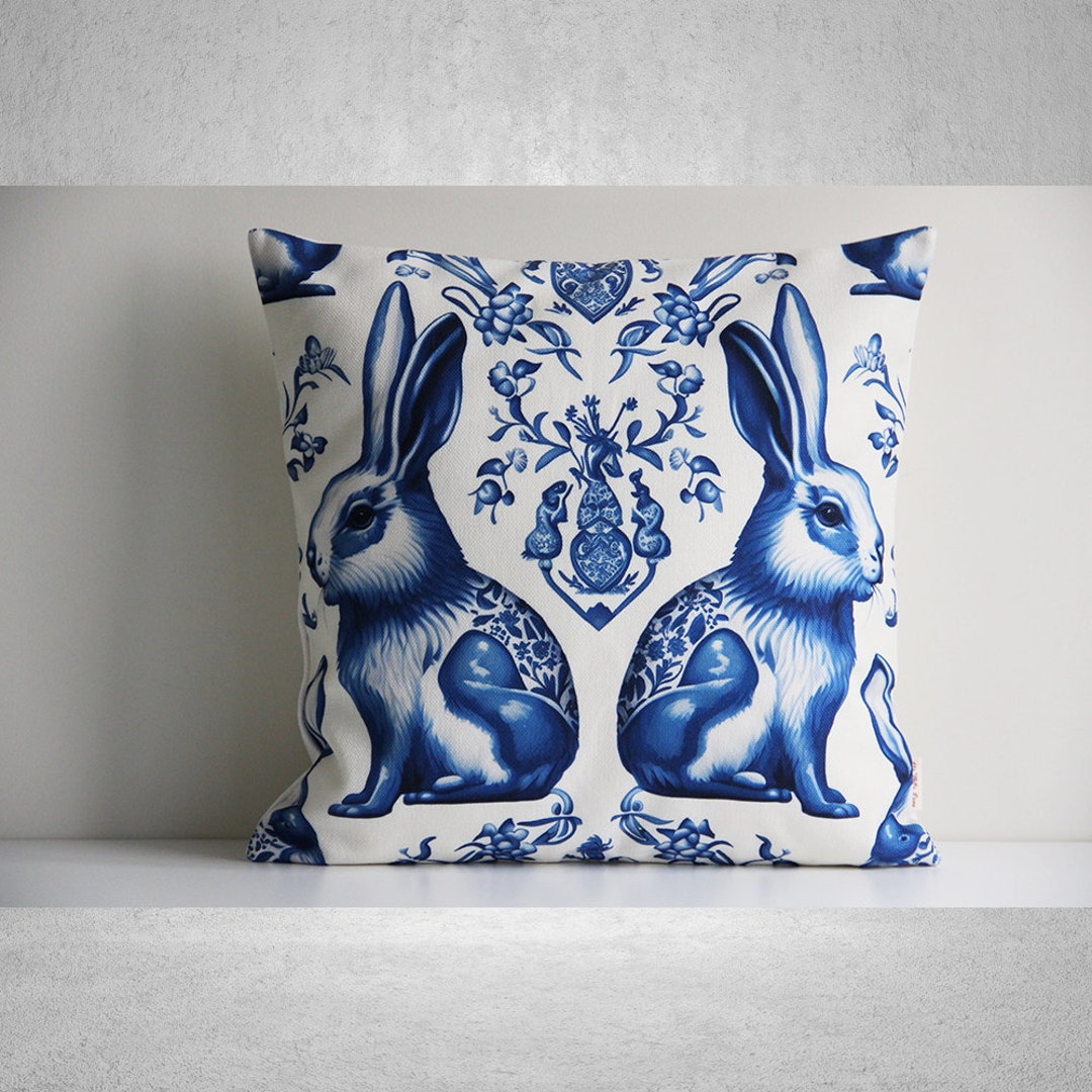 Rabbit Art Throw Pillow Cover - Farmhouse Animal Decorative Pillow Case ...