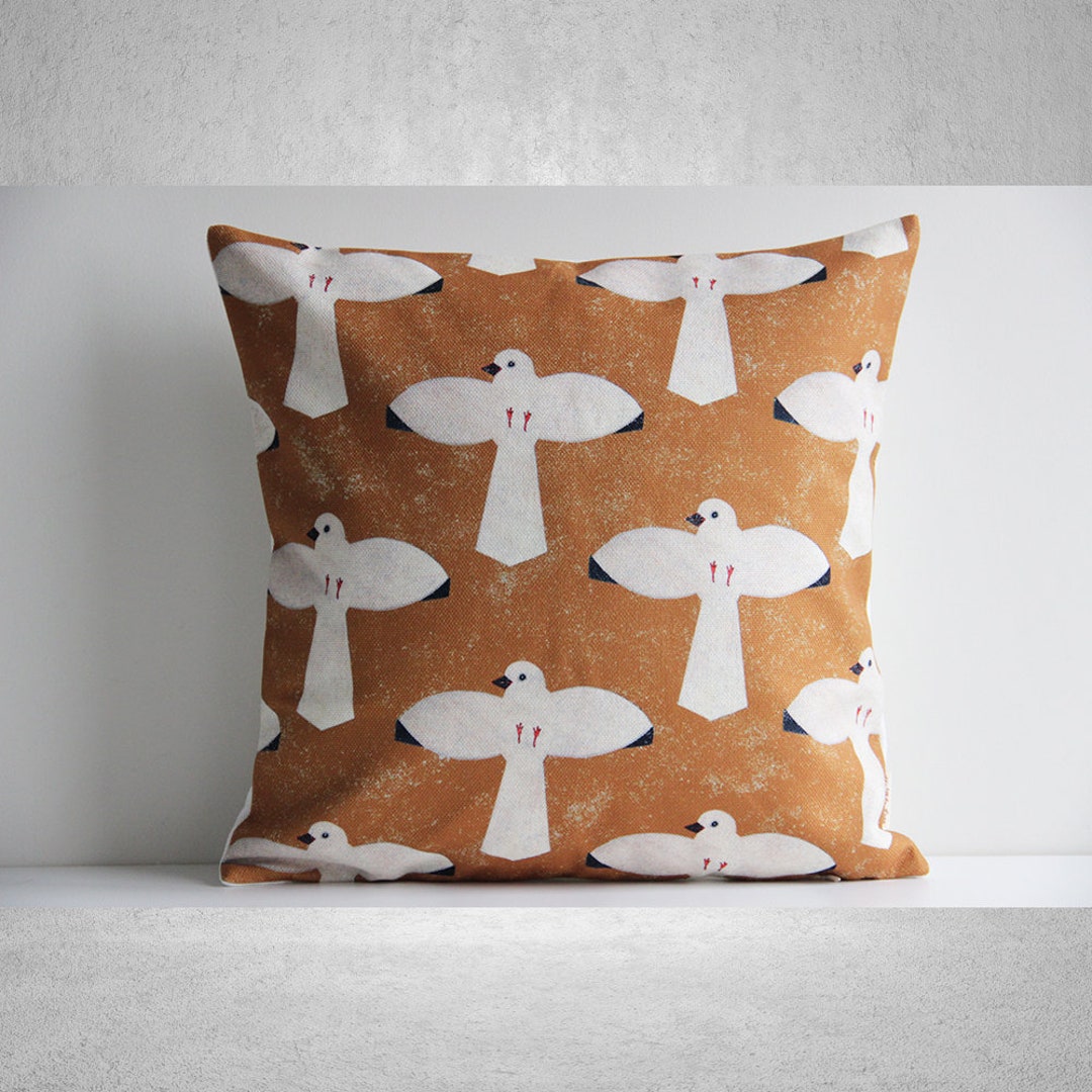 Grunge Texture Deep Citrine Flying Pigeons Throw Pillow Cover Birds ...