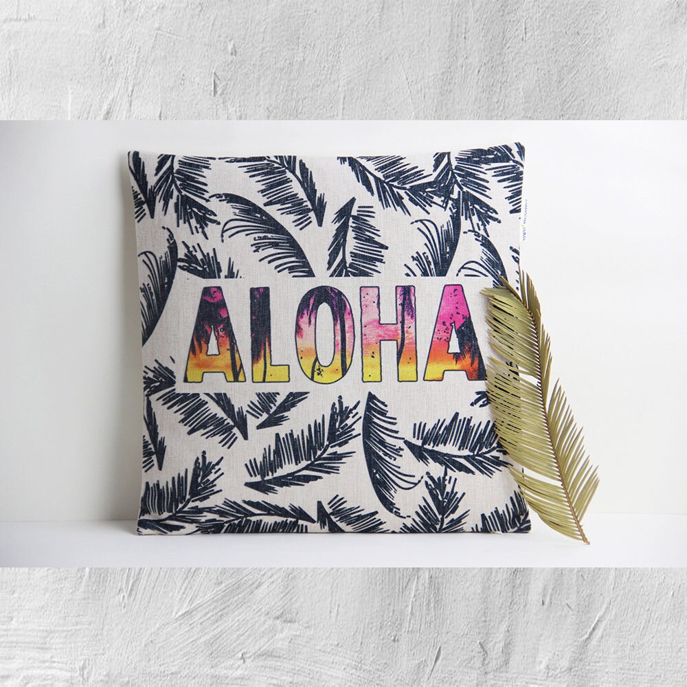 Aloha Palm Tree Leaves Decor Cushion Cover Tropical | Etsy
