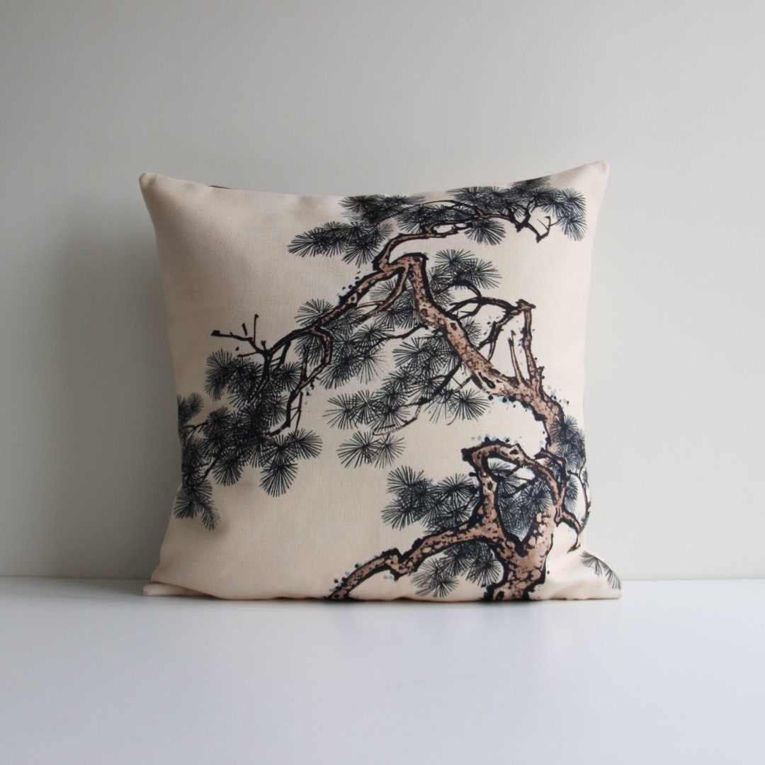 Pine Branches Chinoiserie Throw Pillow Cover - Plants Asian Decor ...