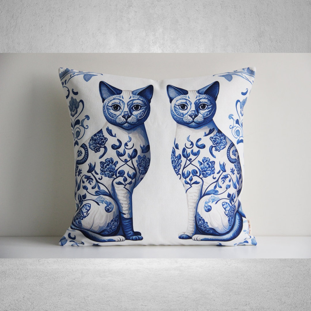 Cat Art Throw Pillow Cover - Farmhouse Animal Decorative Pillow Case ...