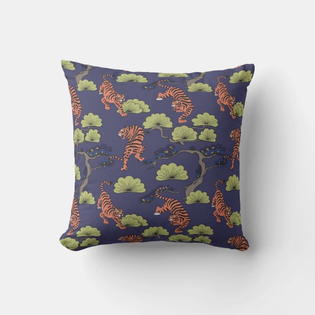 Chinoiserie Purple/ White Tiger Pine Tree Throw Pillow Cover - Etsy