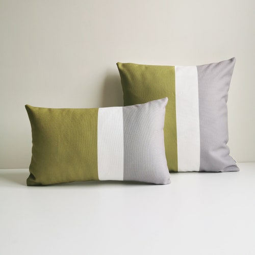 Chartreuse Throw Pillow Covers Cotton Linen Geometric Strips - Etsy