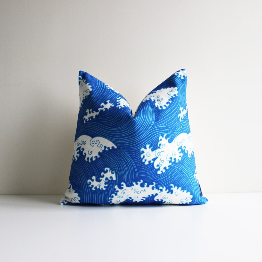 Blue Ocean Waves Decorative Throw Pillow Cover - Tropical Decor Cushion ...
