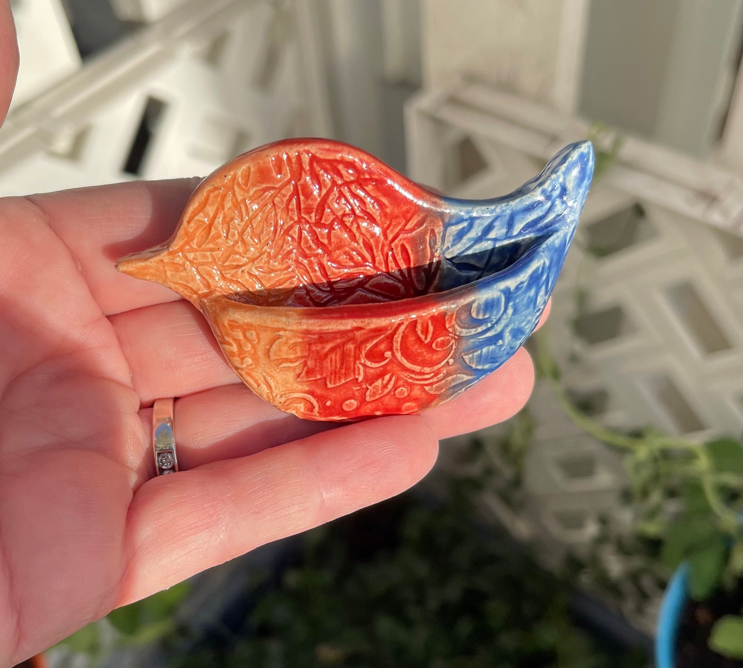 Handmade Pottery Ceramic Bird Magnets With Pocket for Notes, Flowers ...