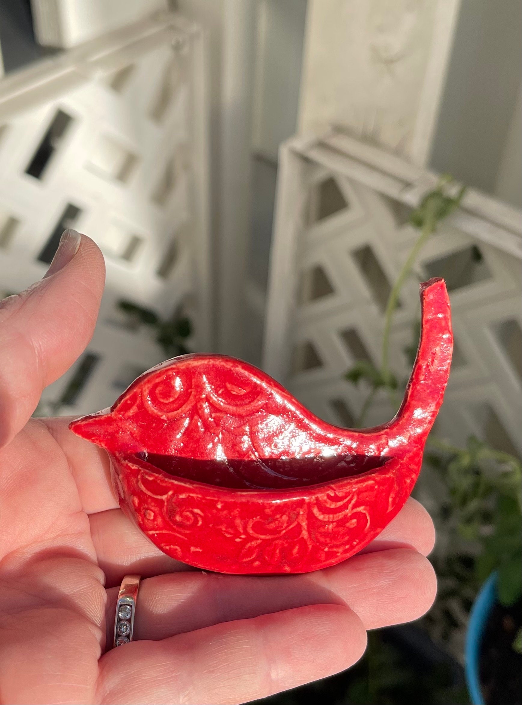 Handmade Pottery Ceramic Bird Magnets With Pocket for Notes, Flowers ...