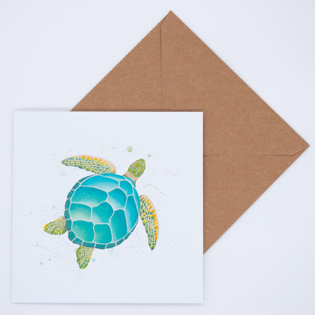 Hand-drawn Sea Turtle Card | Digital Illustration | Greeting Card for ...