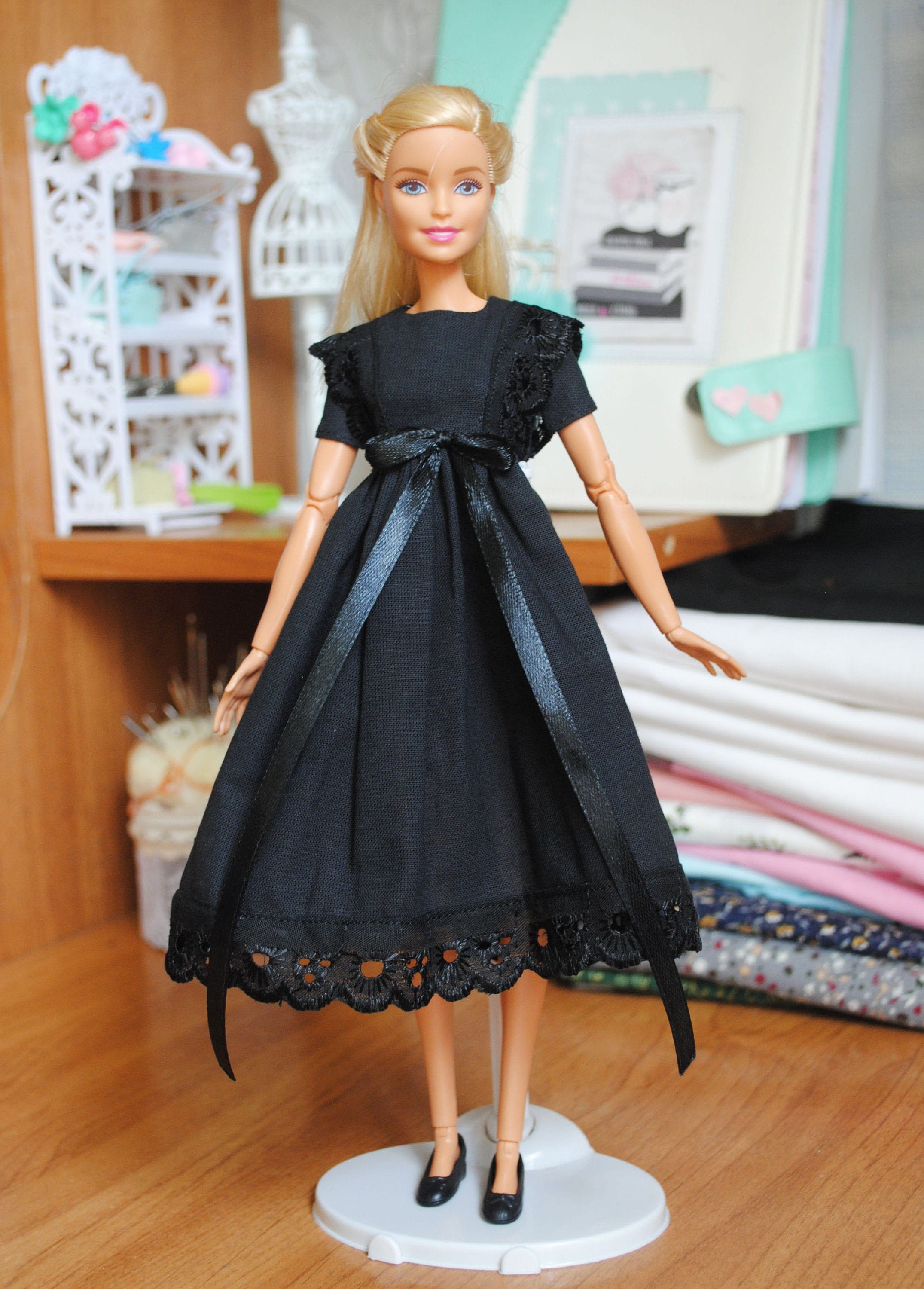 Barbie black dress with lace clothes for Barbie doll | Etsy