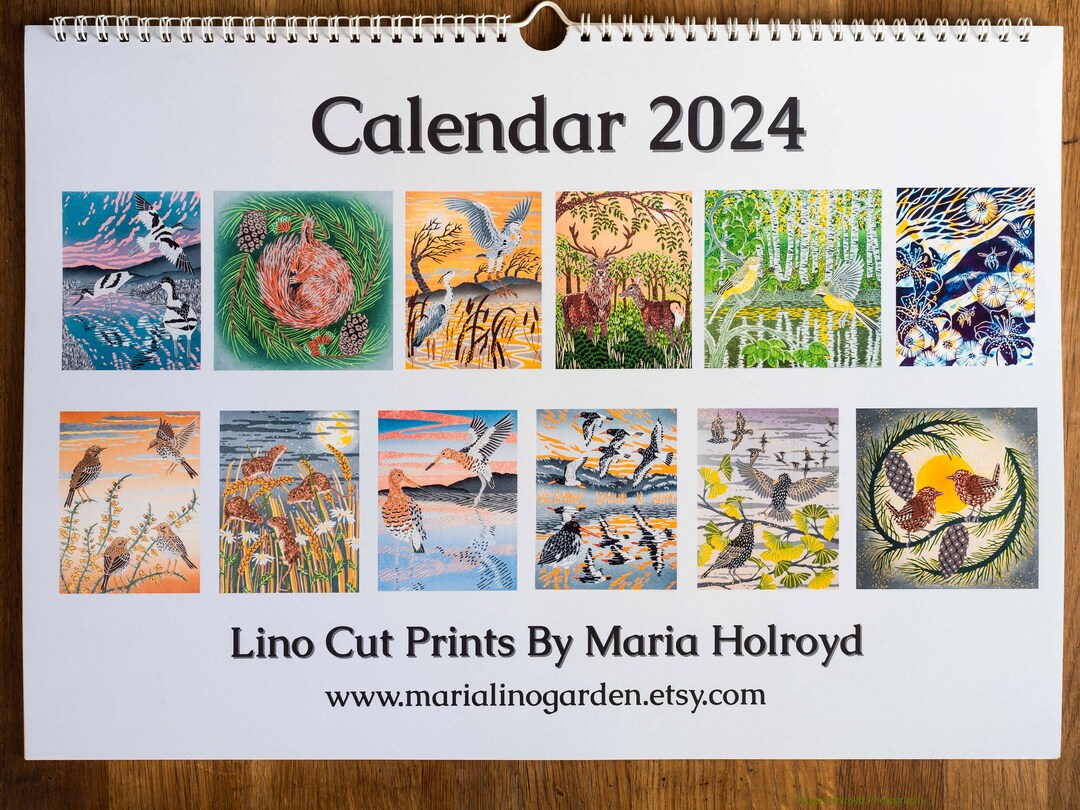 Calendar 2024 A3 Art Lino Prints Birds Animals Trees Nature - Etsy