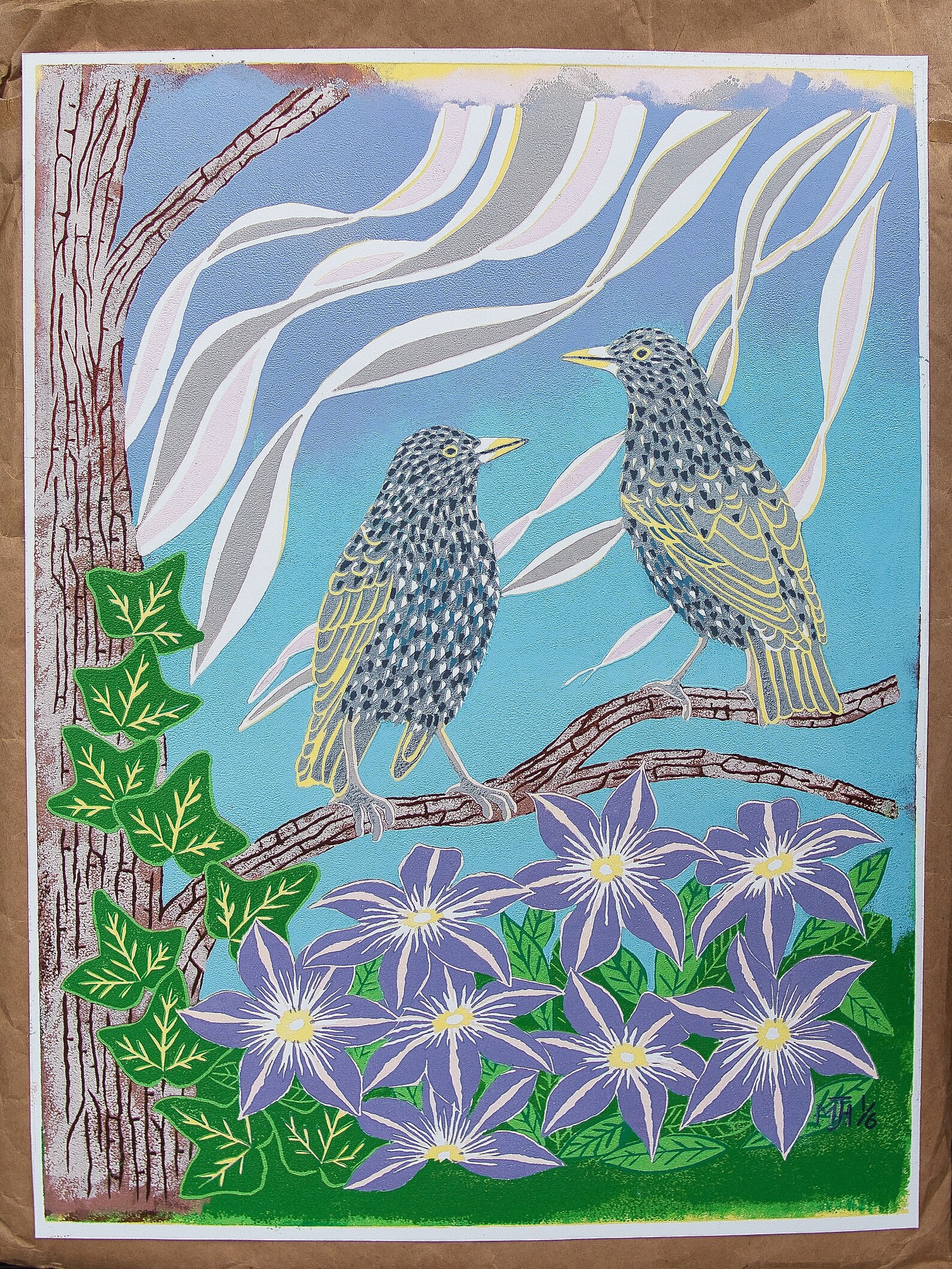 Lino Print Art Animals Nature Birds Flowers Plants Wildlife Tree ...