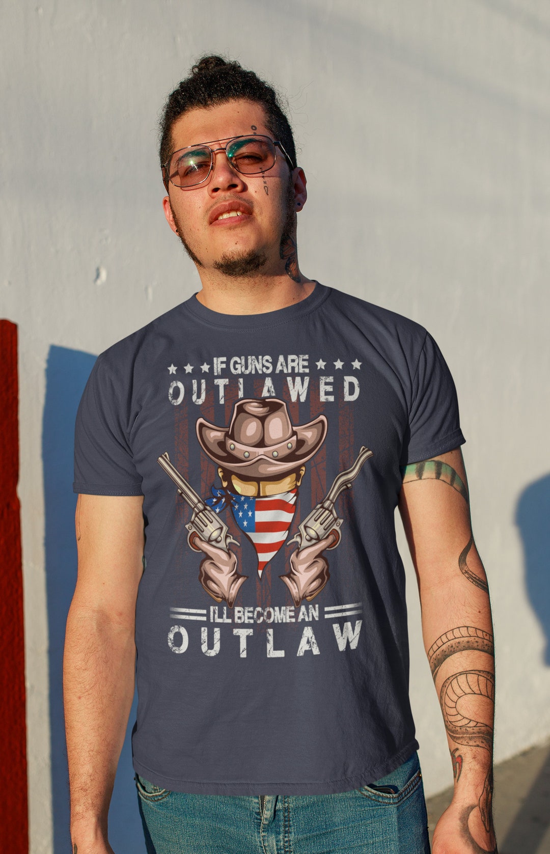 Outlaw Shirt Biker Style American Flag Guns Cowboy Shirt - Etsy