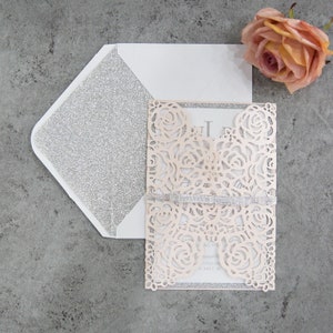 Rose Laser Cut Invitation Suite - Ready to Go - Blush Pink - Silver ...