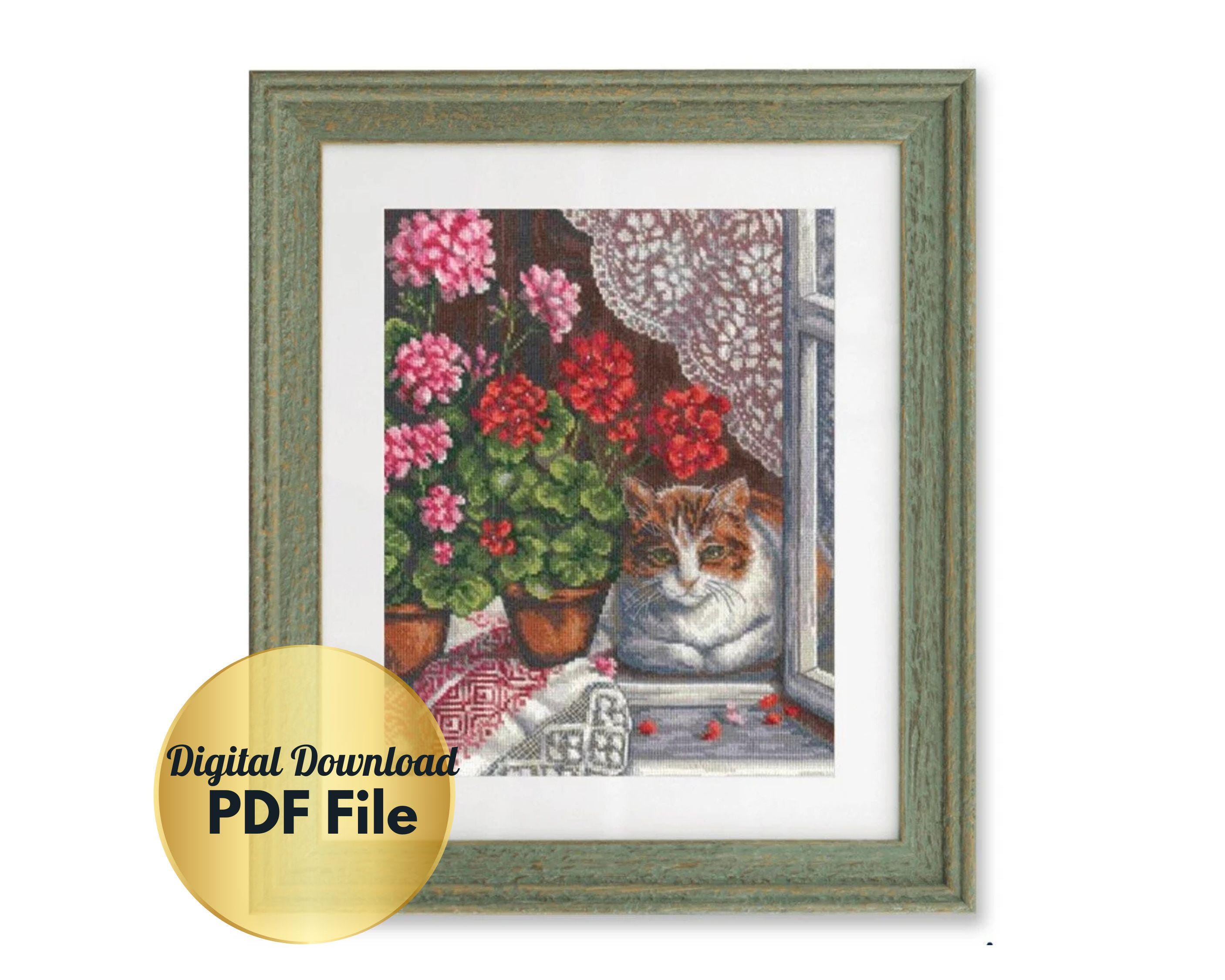 Cross Stitch Pattern - Geranium and the Cat -counted Cross Stitch ...