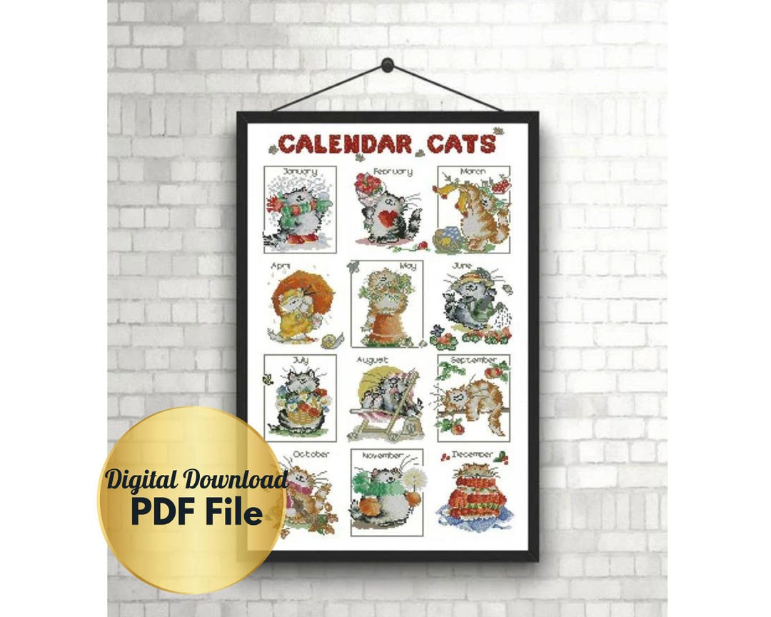 Cross Stitch Pattern - Calendar Cats - Counted Cross Stitch/pdf File ...