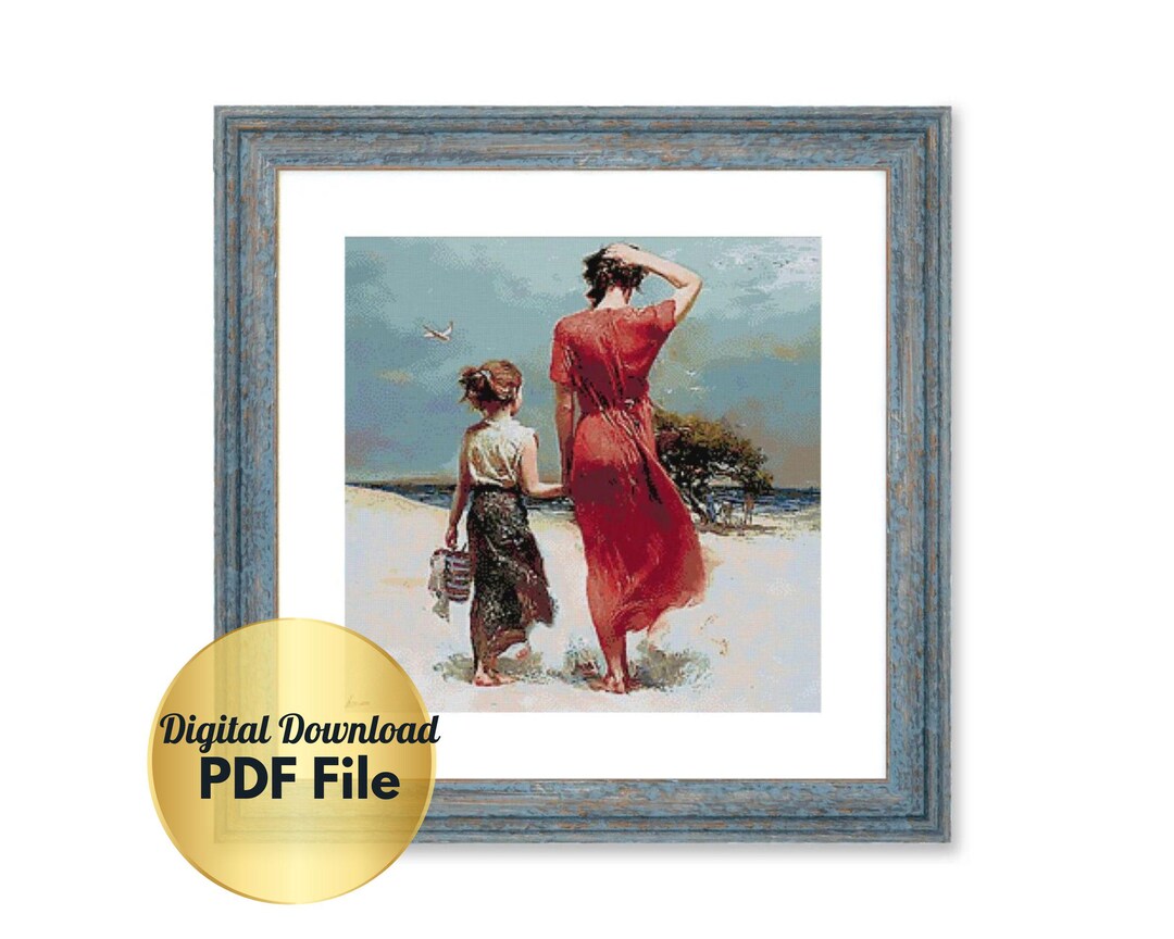 Cross Stitch Pattern - Mother and Daughter at the Shore -counted Cross ...