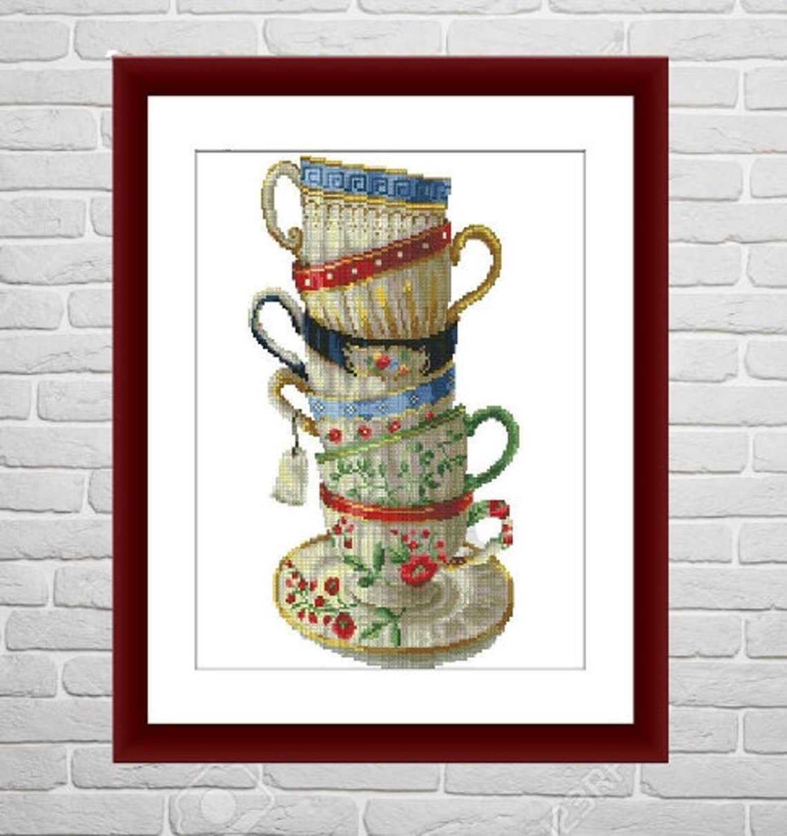 Victorian Tea Cups counted Cross Stitch/digital File/instant - Etsy