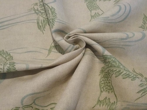 Groundworks Nami Print Catfish Linen Green Tan Upholstery Drapery ...