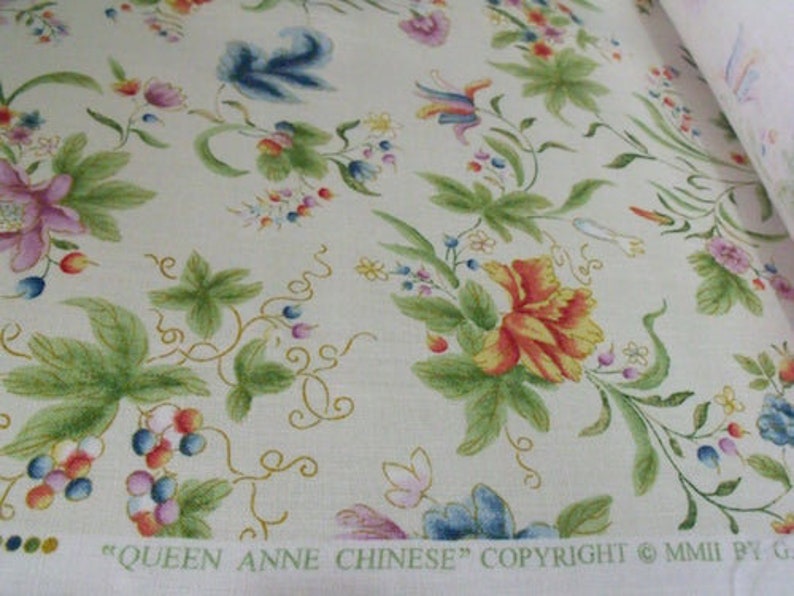 GP & J Baker Queen Anne Chinese Linen Print Multi Upholstery Drapery ...