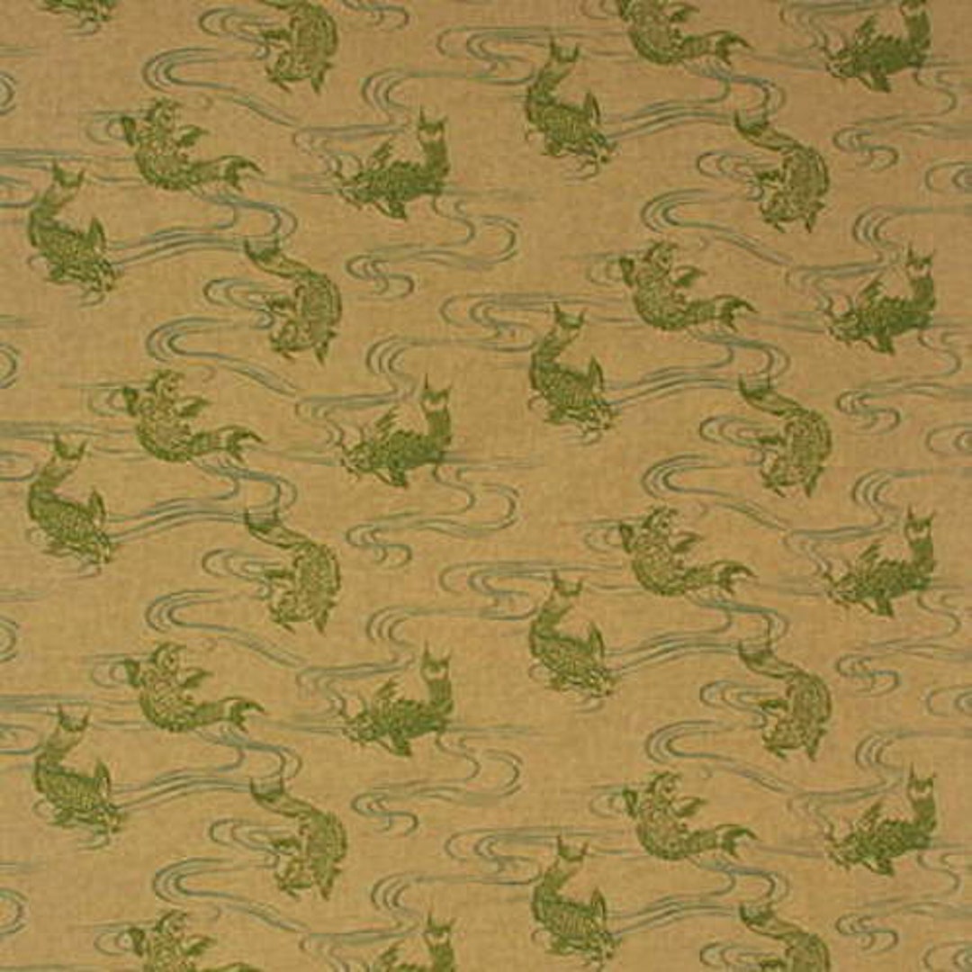 Groundworks Nami Print Catfish Linen Green Tan Upholstery Drapery ...