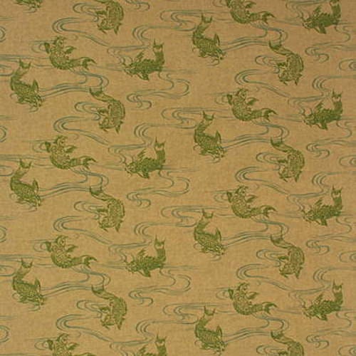 Groundworks Nami Print Catfish Linen Green Tan Upholstery Drapery ...