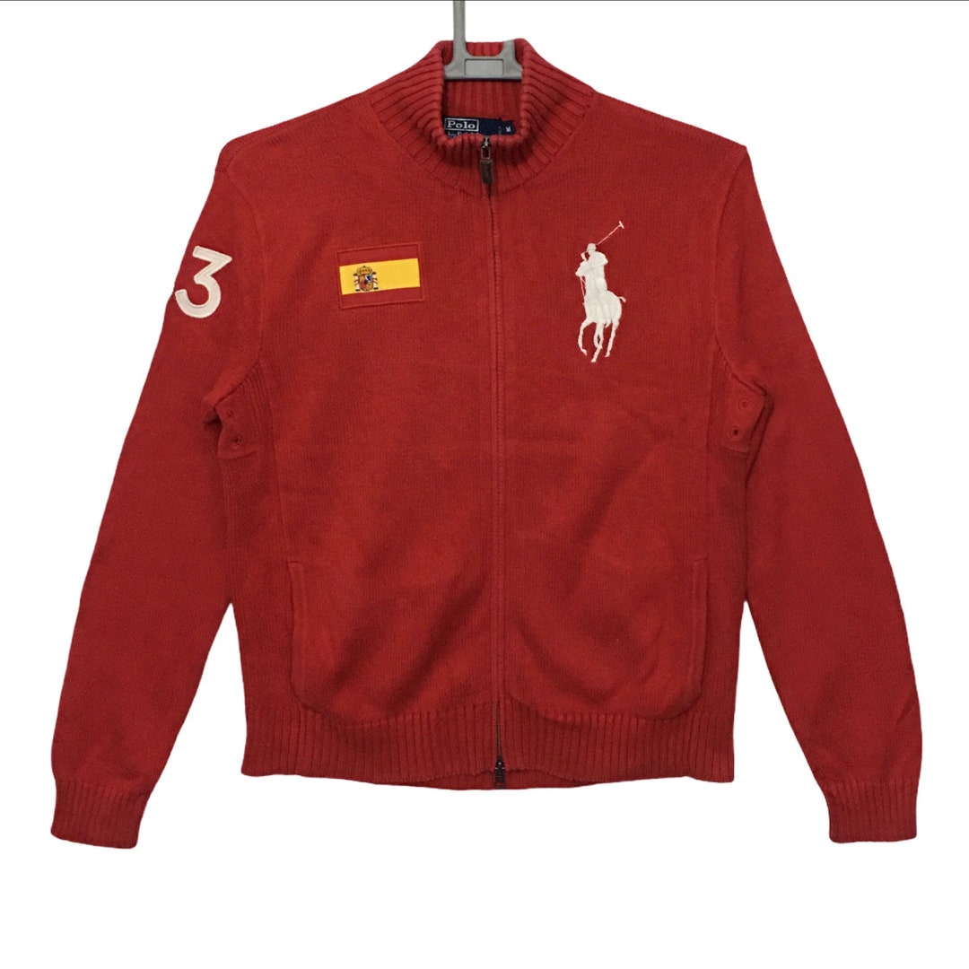 Vintage Polo by Ralph Hand Knit Full Zipper Lauren Sweatshirt Red ...