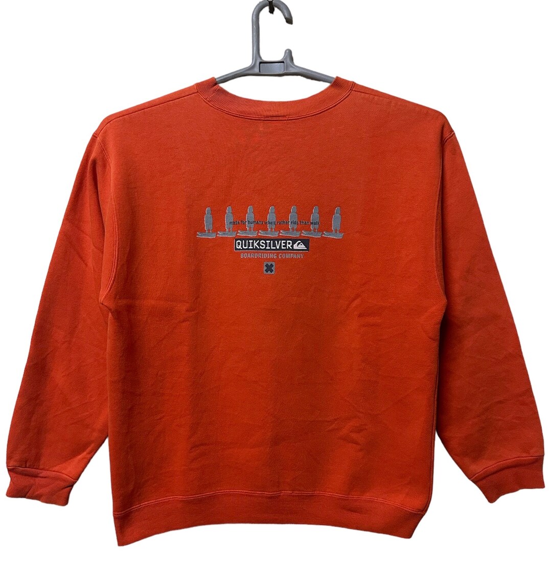 Vintage 90s QUIKSILVER Surf Surfing Big Logo Sweatshirt Orange Colour ...