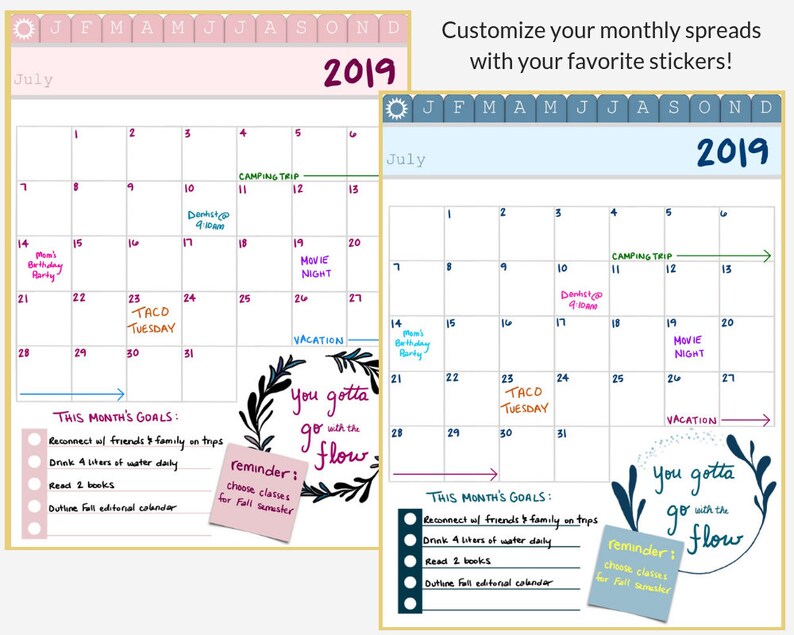 12-month Digital Planner Undated BLUE Hyperlinked - Etsy