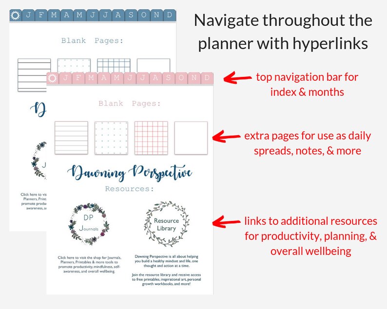 12-month Digital Planner Undated BLUE Hyperlinked - Etsy