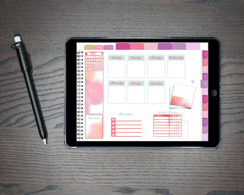 Digital 12-month Planner UNDATED Floral Design, Hyperlinked Year 2019 ...