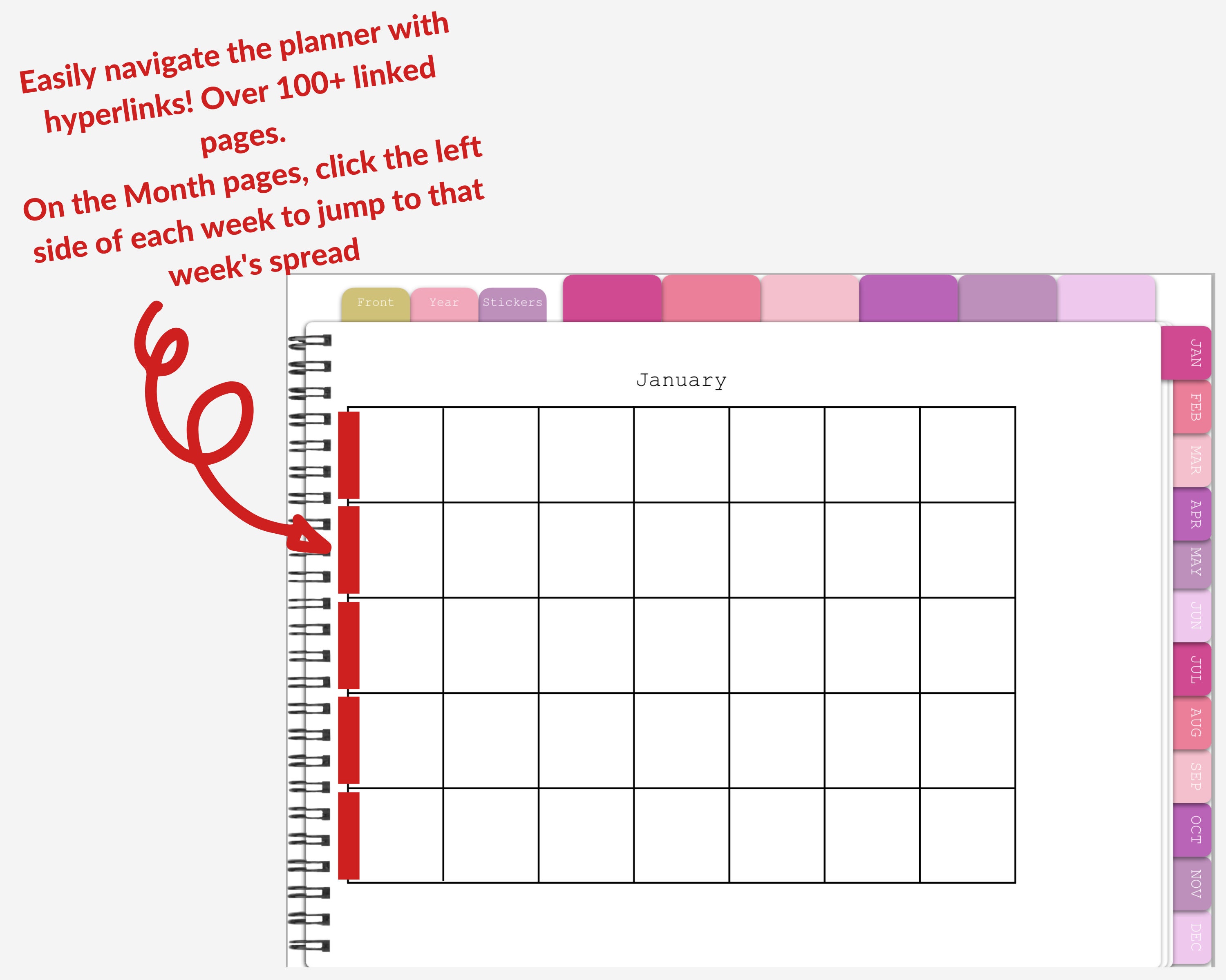 Digital 12-month Planner UNDATED Floral Design, Hyperlinked Year 2019 ...