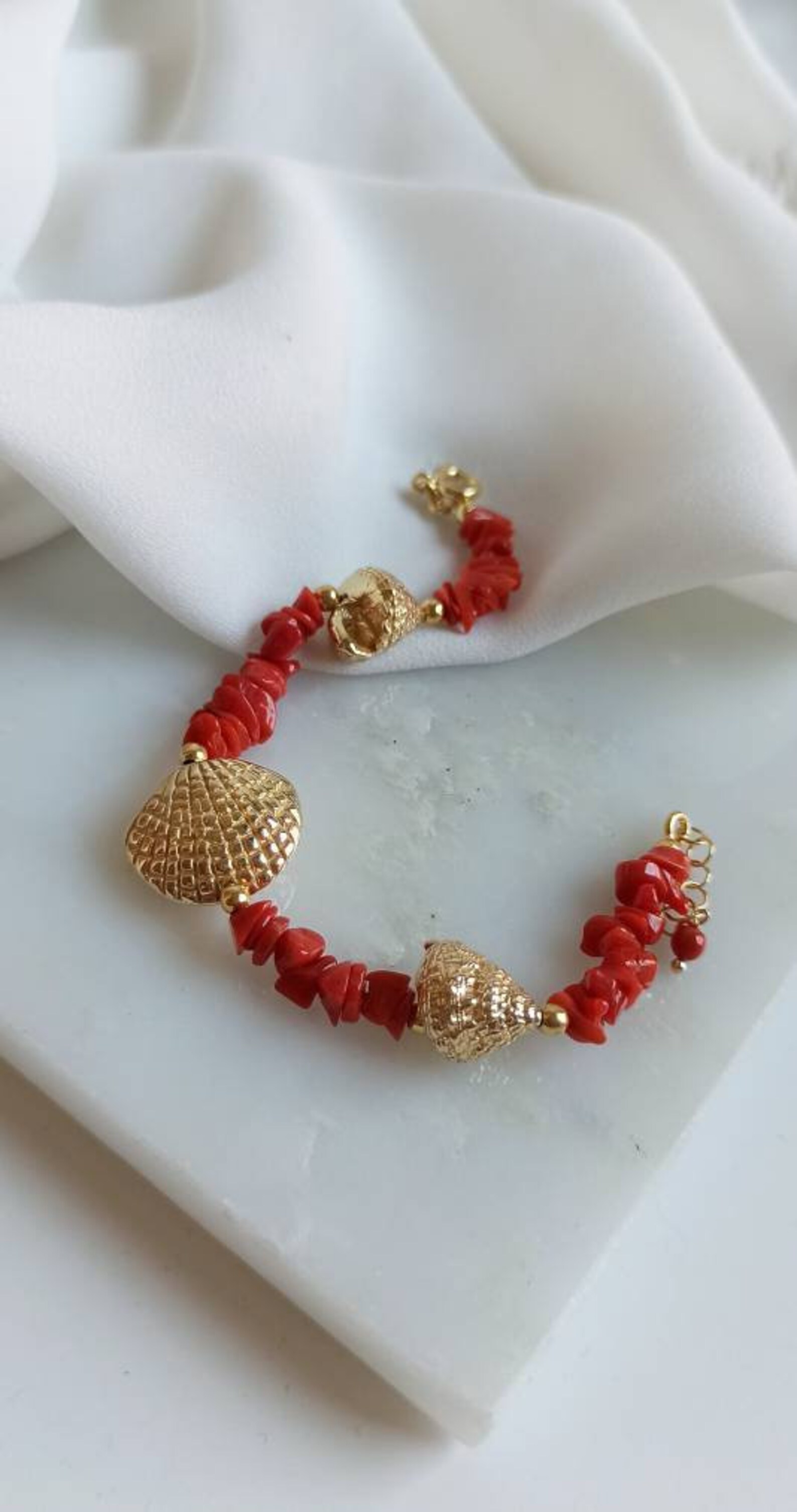 Red Coral Bracelet With Gold Plated 925 Silver Connectors - Etsy