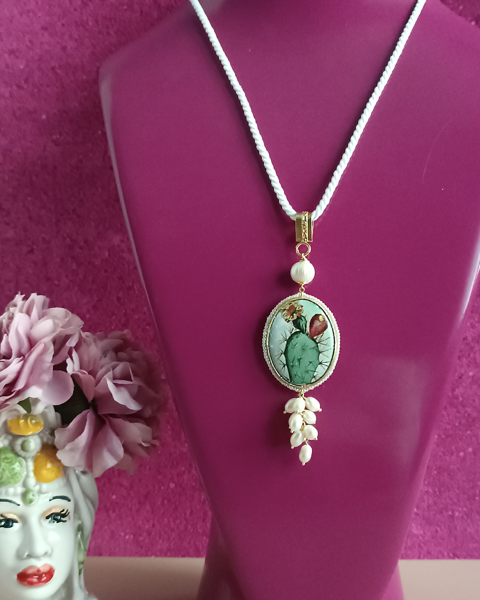 Rope Necklace With Oval Ceramic Tile - Etsy