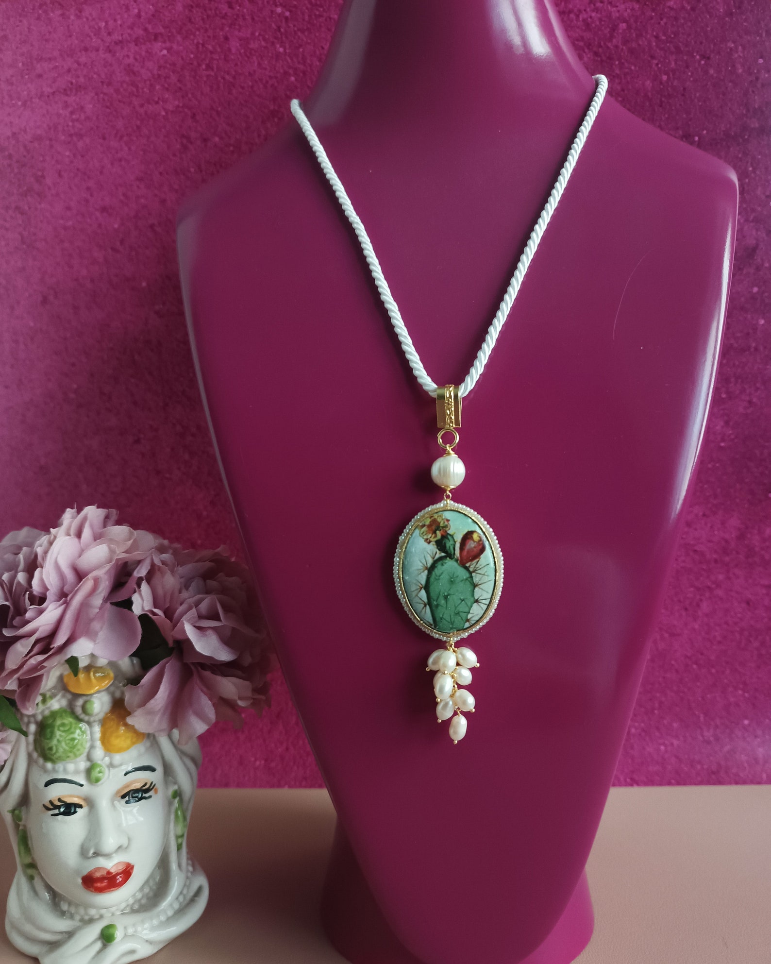 Rope Necklace With Oval Ceramic Tile - Etsy
