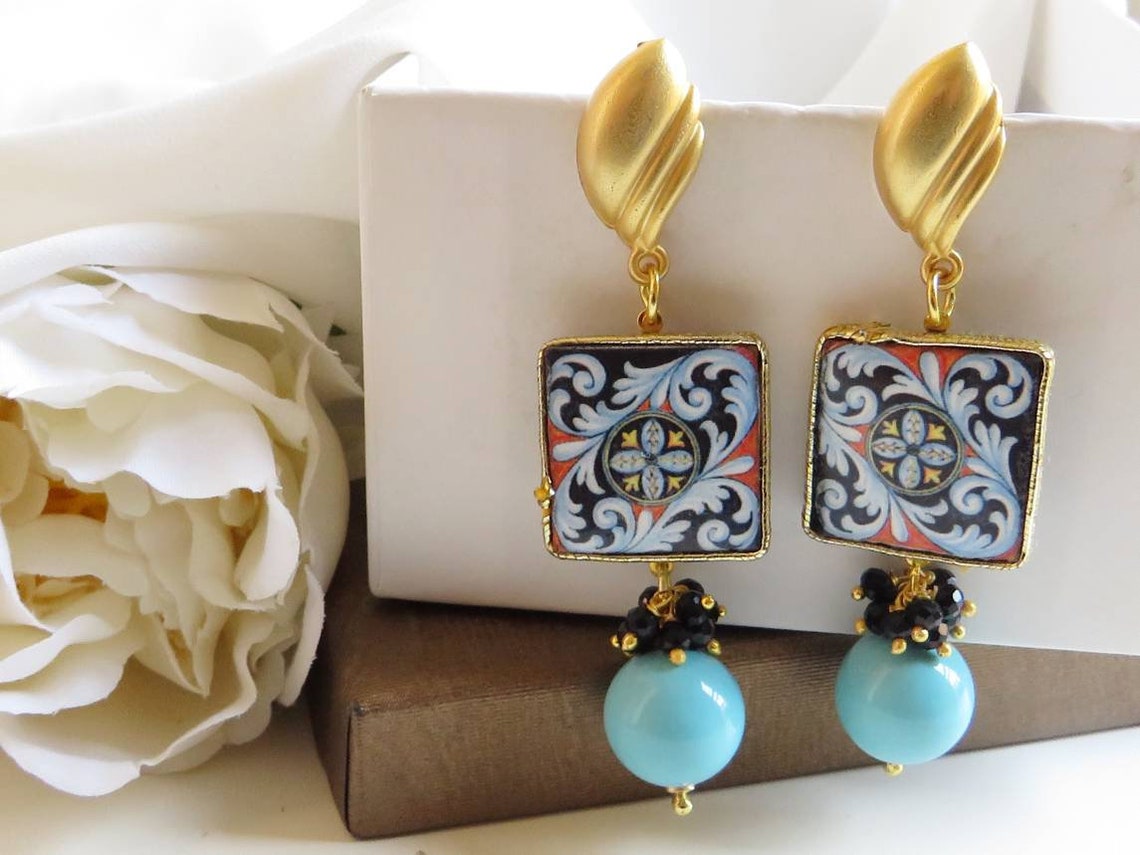 Baroque Style Tile Earrings - Etsy