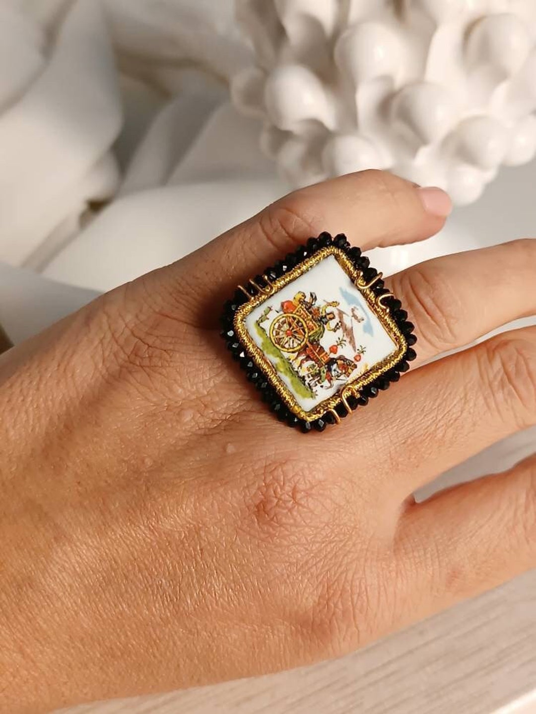 Sicily Ceramic Tile Ring - Etsy