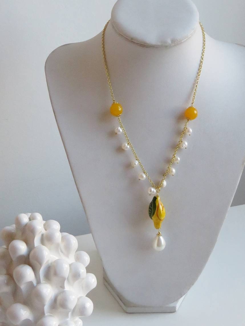 Gold Chain Necklace With Sicily Ceramic Lemon | Etsy