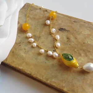 Gold Chain Necklace With Sicily Ceramic Lemon | Etsy