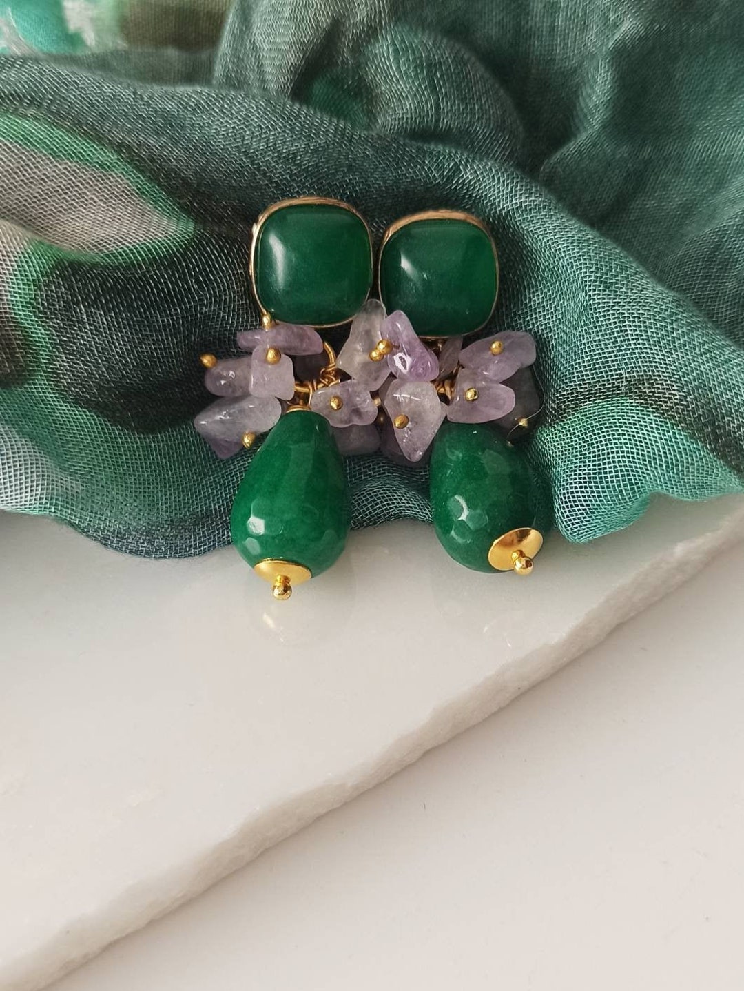 Green Drop Earrings - Etsy